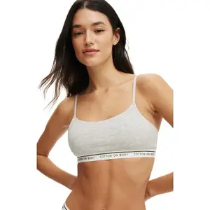 Cotton:on Branded Cotton Scoop Bralette - Grey Marle