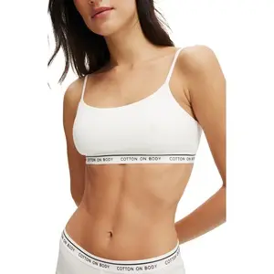 Cotton:on Branded Cotton Scoop Bralette - White
