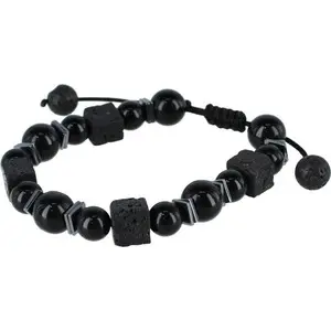 Trafalgar Flint Beaded Stone And Metallic Adjustable Bracelet - Black