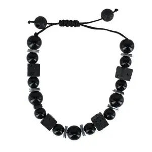 Trafalgar Flint Beaded Stone And Metallic Adjustable Bracelet