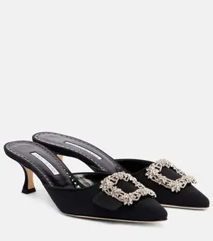 Manolo Blahnik Maysale Jewel 50 Crêpe De Chine Mules - Black