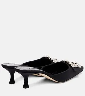 Manolo Blahnik Maysale Jewel 50 Crêpe De Chine Mules - Black