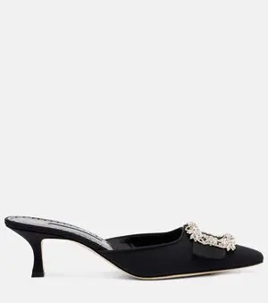 Manolo Blahnik Maysale Jewel 50 Crêpe De Chine Mules - Black
