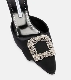 Manolo Blahnik Maysale Jewel 50 Crêpe De Chine Mules - Black