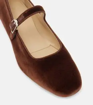 Le Monde Beryl Velvet Mary Jane Flats - Brown