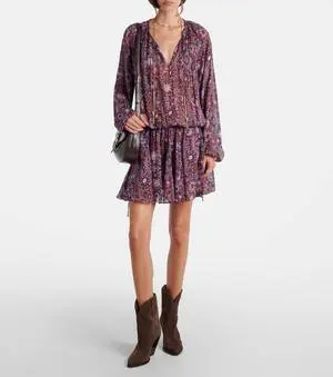 MARANT ETOILE Bess Floral Shirred Minidress - Purple