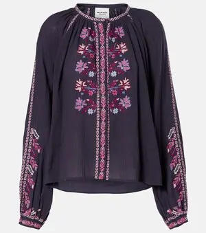MARANT ETOILE Lynne Embroidered Cotton Blouse - Black