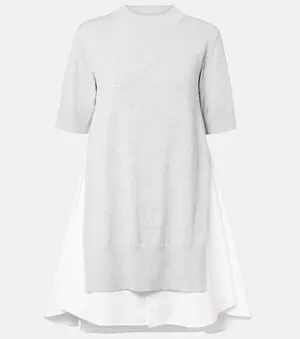 Sacai Layered Cotton Minidress - Grey