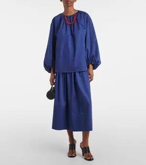 JOSEPH Puff-sleeve Cotton Blouse - Blue