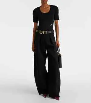 Jacquemus Embroidered Cotton Bodysuit - Black