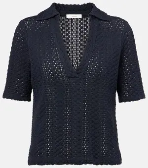 Vince Open-knit Cotton Polo Shirt