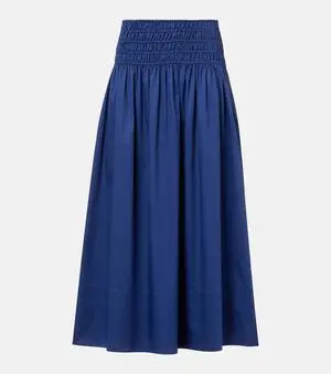 JOSEPH Leonie Cotton Satin Midi Skirt - Blue