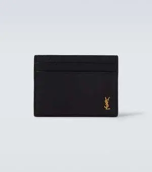 Saint Laurent Tiny Cassandre Leather Card Holder - Black