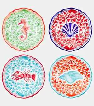 LES-OTTOMANS Dots Set Of 4 Ceramic Dinner Plates
