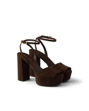 Prada Platform Suede Sandals - Brown
