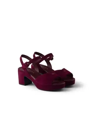 Prada Padded Suede Platform Sandals - Red