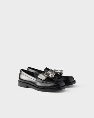 Prada Brushed Leather Loafers With Metal Ring