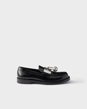 Prada Brushed Leather Loafers With Metal Ring