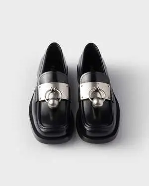 Prada Brushed Leather Loafers With Metal Ring