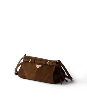 Prada Small Suede Shoulder Bag - Brown