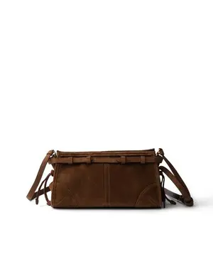Prada Small Suede Shoulder Bag - Brown