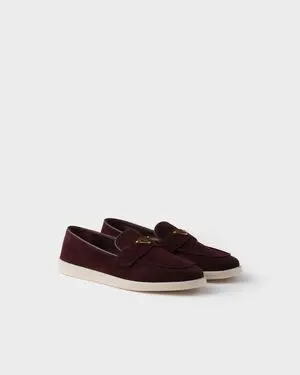 Prada Suede Leather Loafers Burgundy