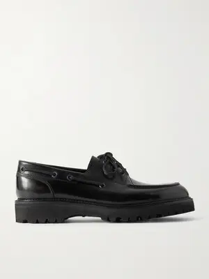 John Lobb Tide Glossed-leather Boat Shoes - Black