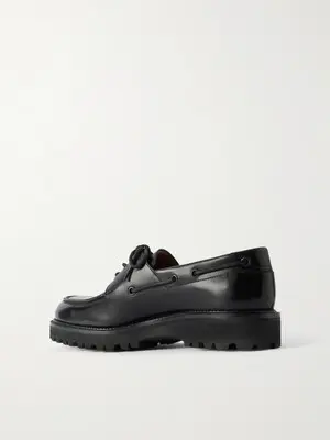 John Lobb Tide Glossed-leather Boat Shoes - Black