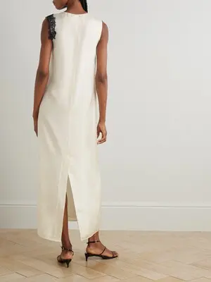RÓHE Lace-trimmed Silk-satin Maxi Dress - Neutrals