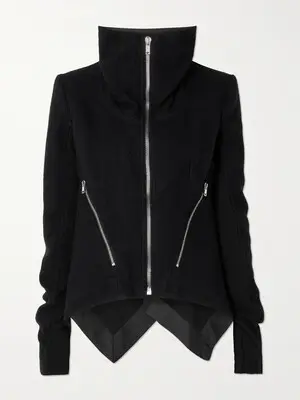 Rick Owens Satin-trimmed Boiled-wool Turtleneck Jacket