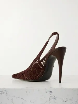 Magda Butrym Leather-trimmed Crocheted Mesh Slingback Pumps - Brown