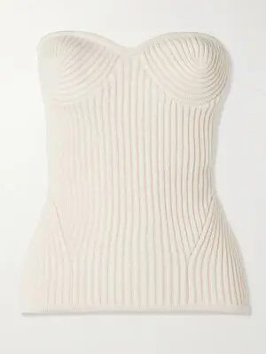 JEAN PAUL GAULTIER Paneled Ribbed Wool-blend Bustier Top
