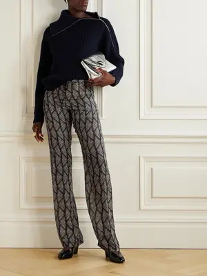 Dries Van Noten Devoré-velvet Straight-leg Pants - Brown