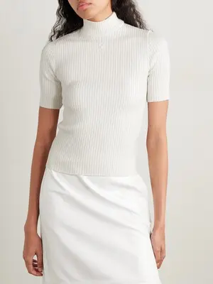 COURREGES Appliquéd Ribbed-knit Top - White