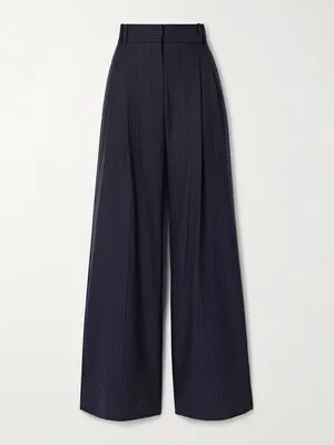Another Tomorrow Pinstriped Wool-blend Wide-leg Pants