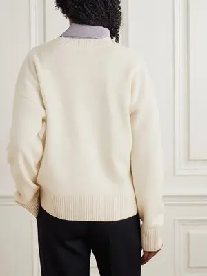 AMI Paris Oversized Embroidered Wool And Cashmere-blend Sweater