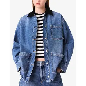 Maje Cord-collar Relaxed-fit Denim Jacket