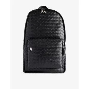 Bottega Veneta Intrecciato Leather Backpack - Black-silver