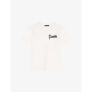 Maje Paris-embroidered Cotton-jersey T-shirt - White