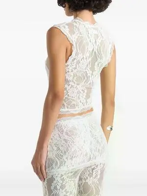 Manière De Voir Maniere De Voir Eugenie Lace Asymmetrical High Neck Sleeveless Top - White