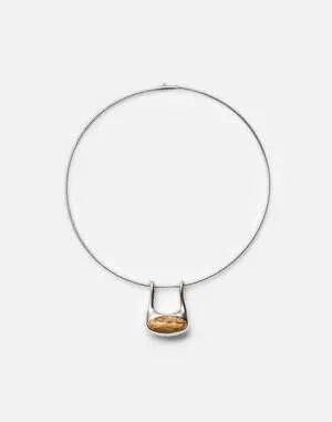 Lafayette 148 New York Jasper Sculpted Pendant Choker Necklace - Nickel Multi