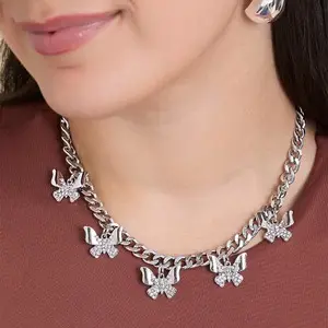 Jessica Simpson Tone Crystal Embellished Butterfly Charm Necklace