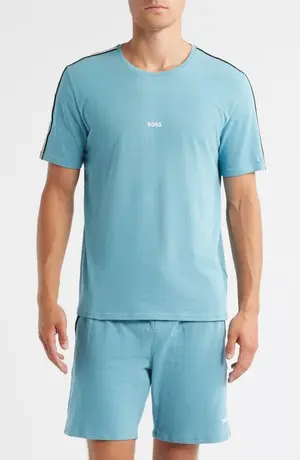 BOSS Unique Stretch Cotton Pajama T-shirt - Light/pastel Blue