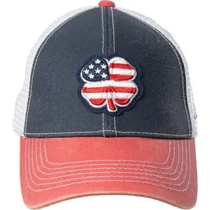 BLACK CLOVER Black Clover USA American Flag Clover Trucker Hat Navy