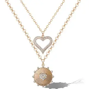 Jessica Simpson Layered Heart Charm Necklace - Gold/silver