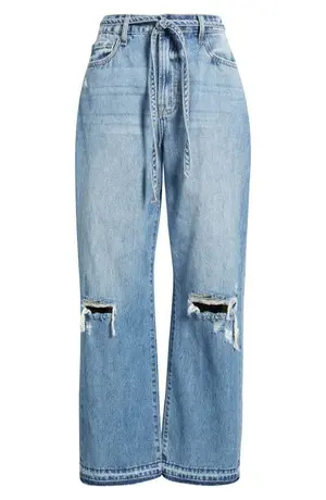 HIDDEN JEANS Belted Ripped Straight-leg Jeans