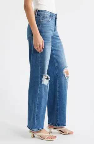 HIDDEN JEANS Distressed Mid-rise Wide Leg Jeans