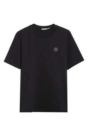 Moncler Leather Logo Patch Cotton T-shirt - Dark Navy Blue