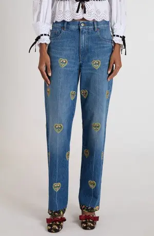 Valentino Garavani Heart Embroidered Jeans