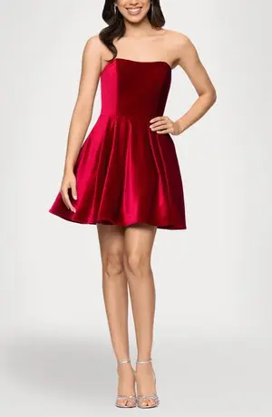 BLONDIE NITES Bow Back Strapless Velvet Cocktail Minidress - Red
